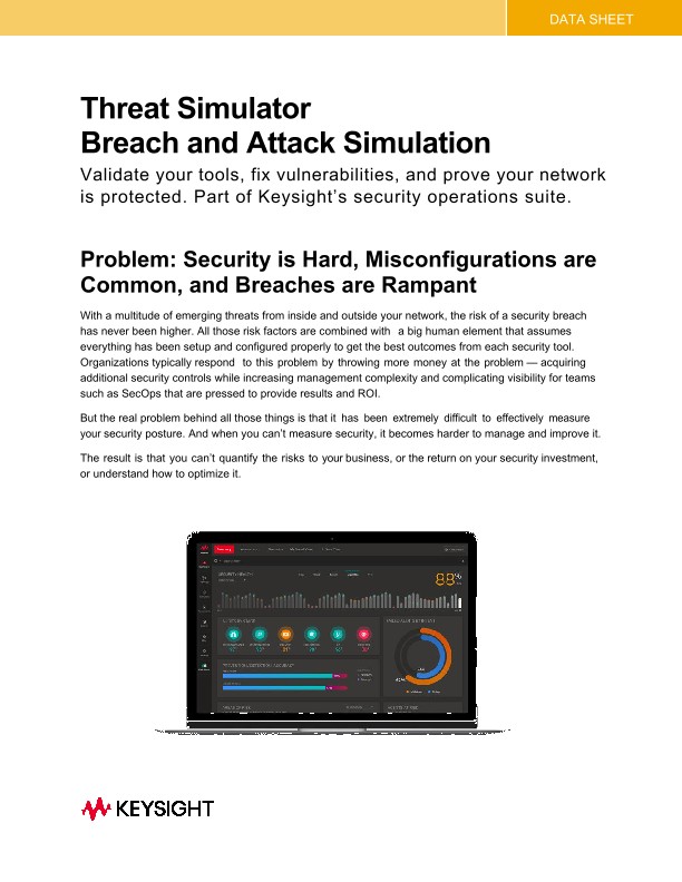 Threat Simulator — Breach And Attack Simulation Platform Pdf Asset Page Keysight